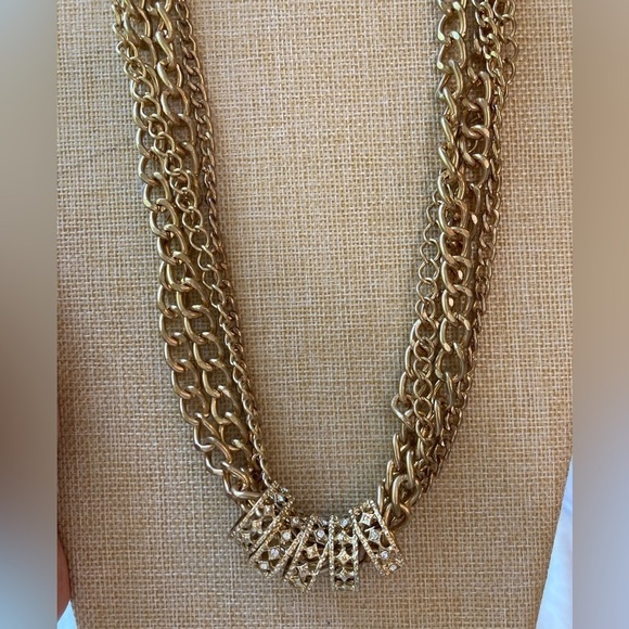 Jewelry | Vintage Multi Chains Chunky Necklace W Sliding Rhinestone ...